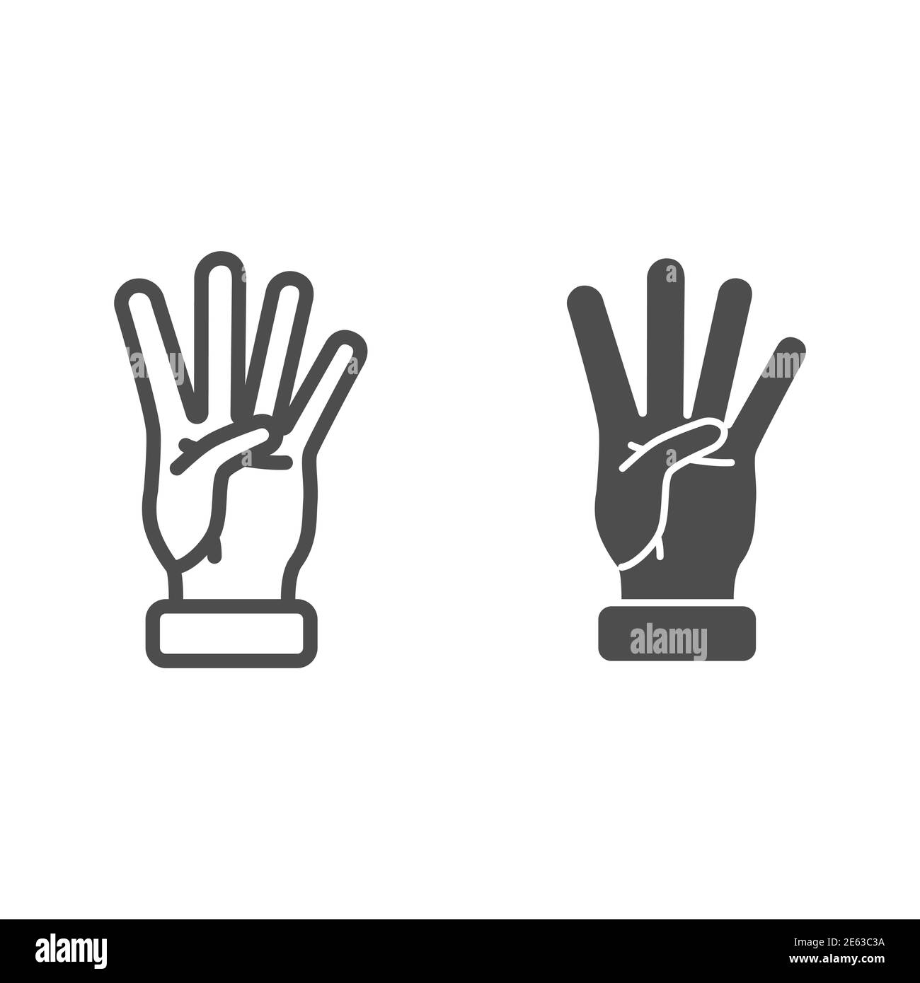 Four fingers gesture line and solid icon, gestures concept, count numbers on palm sign on white ...