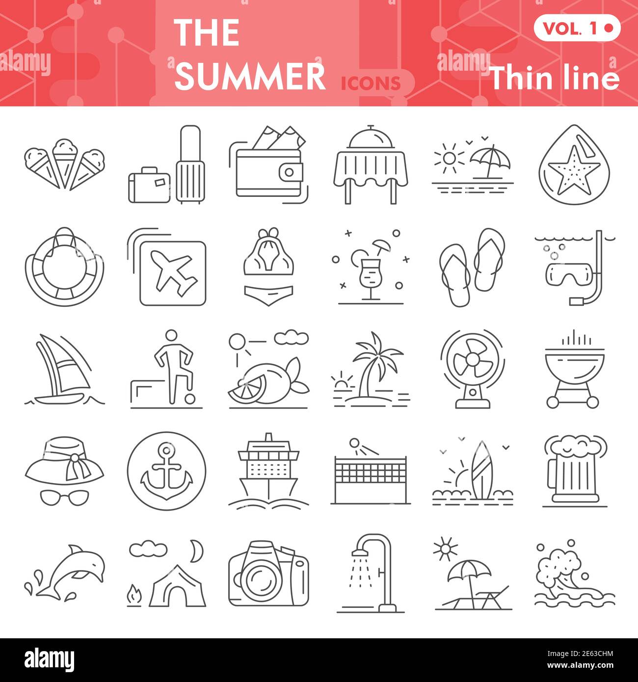 Summer thin line icon set, tourism and vacation symbols collection or ...