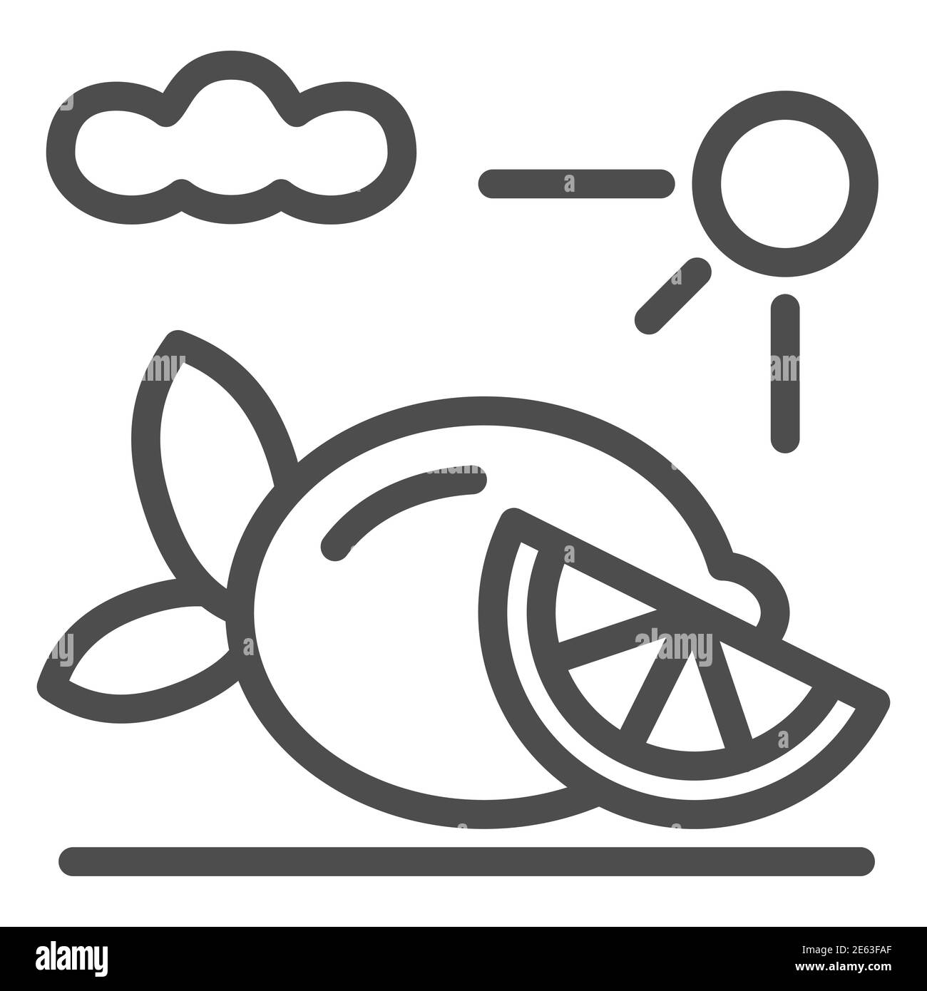 Lemon and slice with sun and clouds line icon, fruits concept, Whole ...