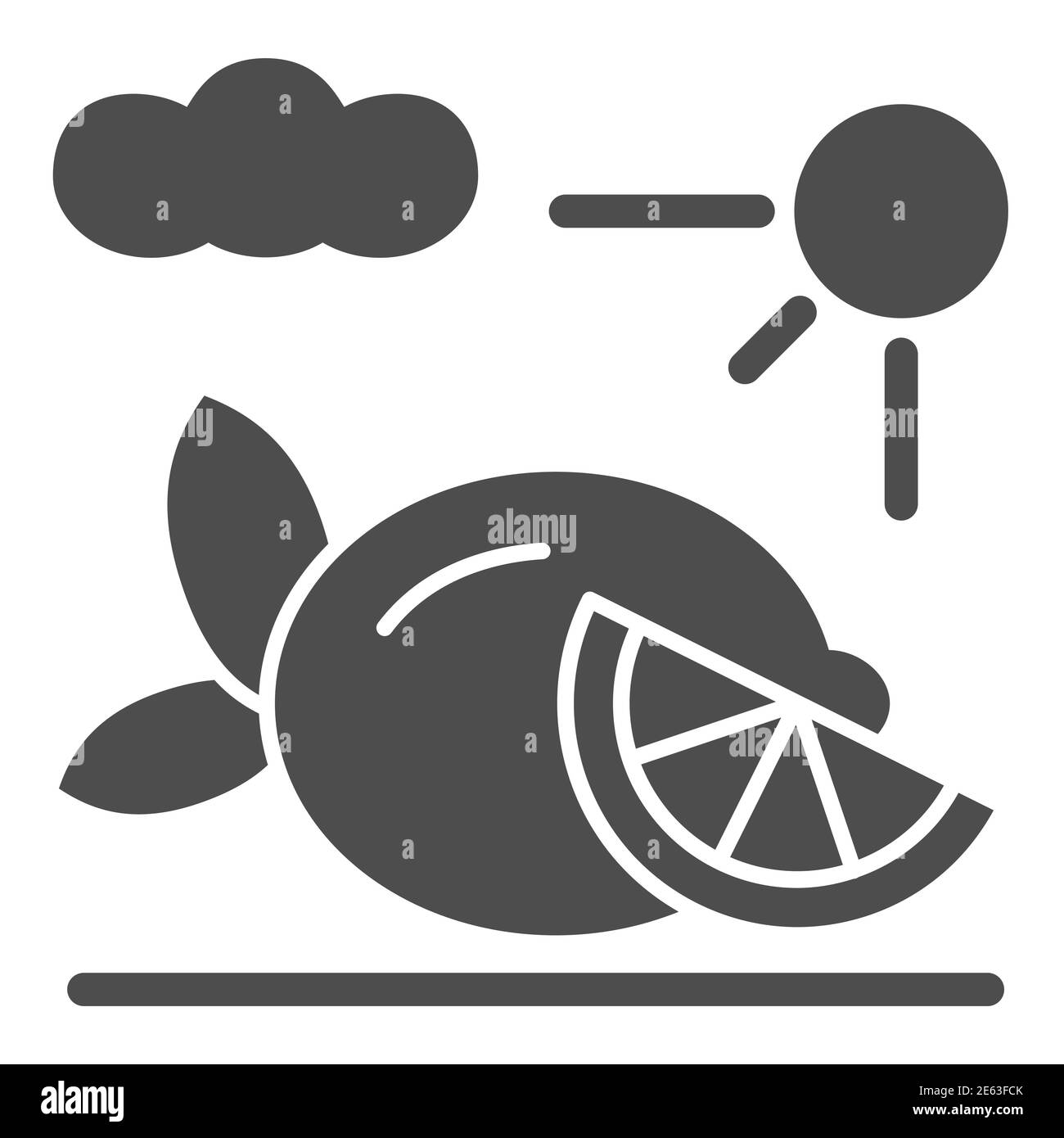 Lemon and slice with sun and clouds solid icon, fruits concept, Whole ...