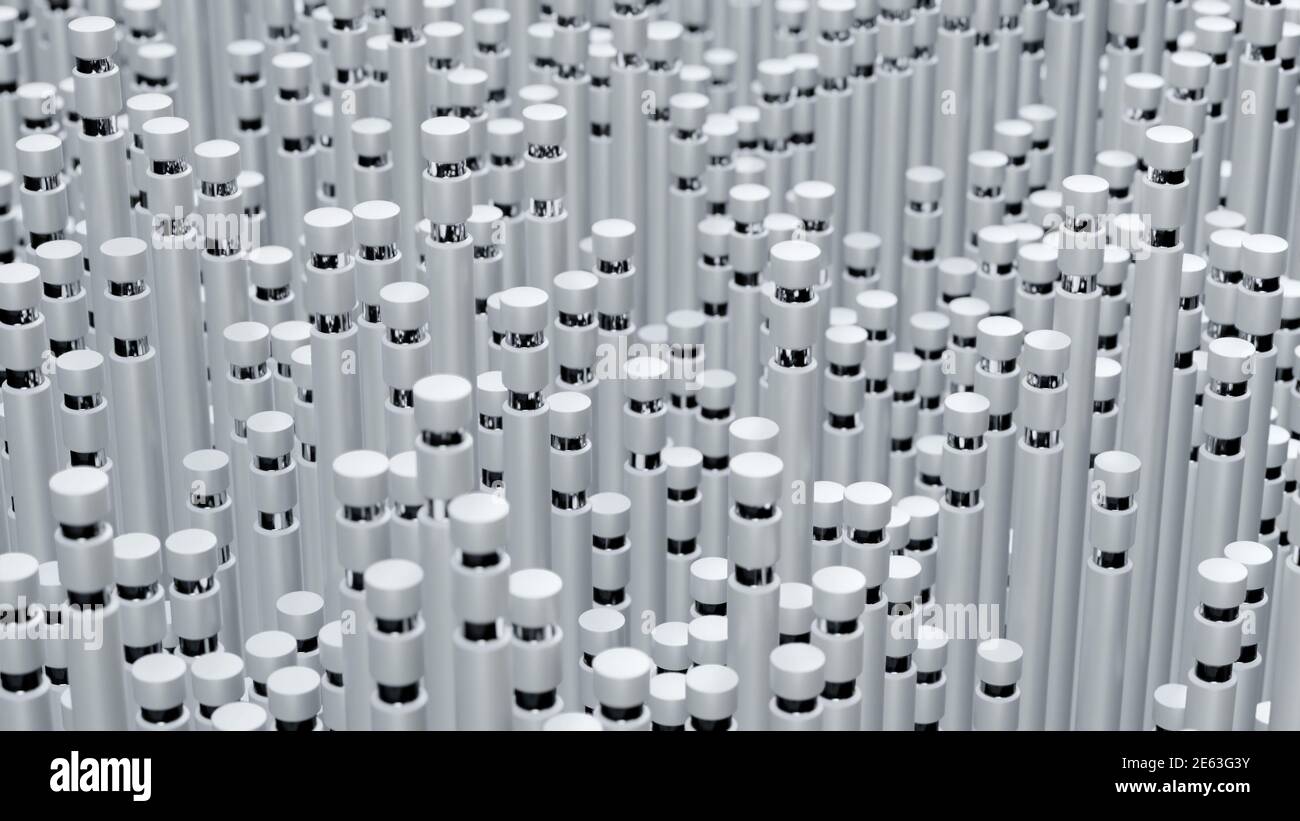 Abstract white cylinders with goldsilver. tech sci fi minimal white ...