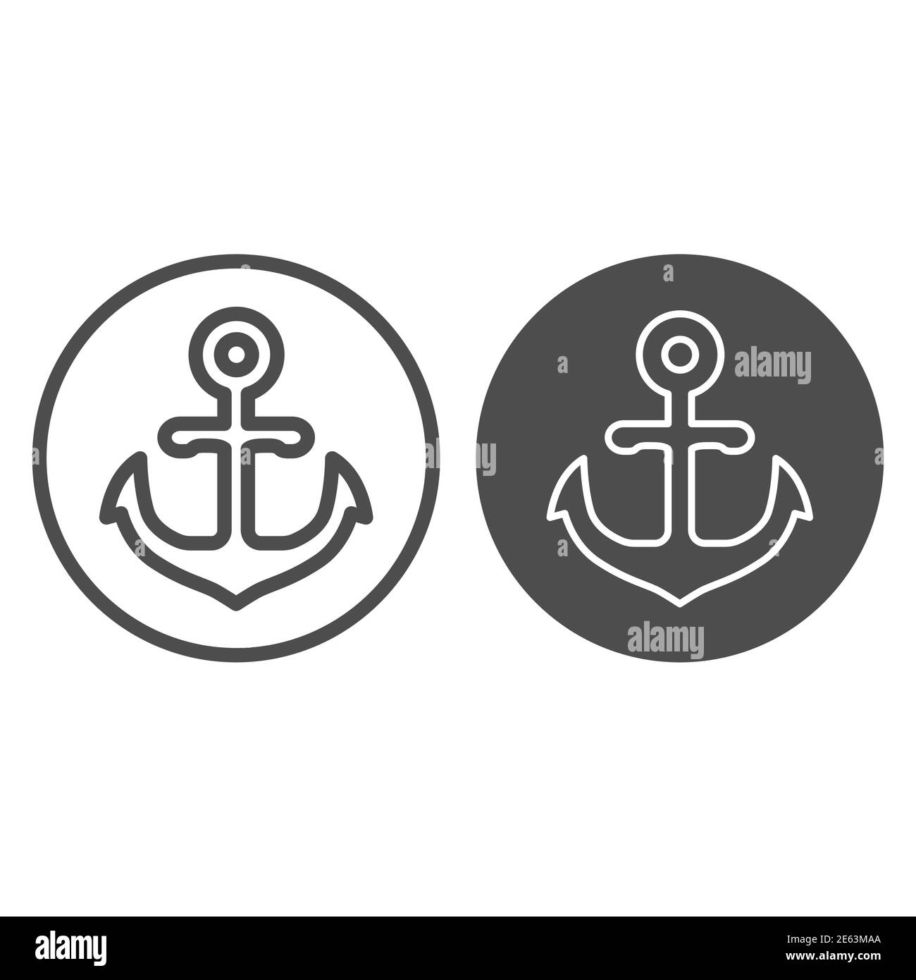 Anchor emblem in round shape line and solid icon, marine concept ...