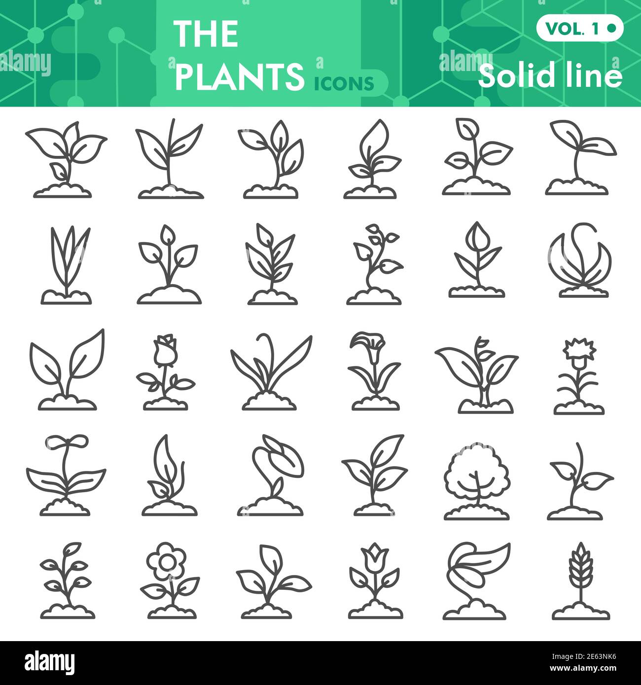 Plants line icon set, gardening symbols collection or sketches ...