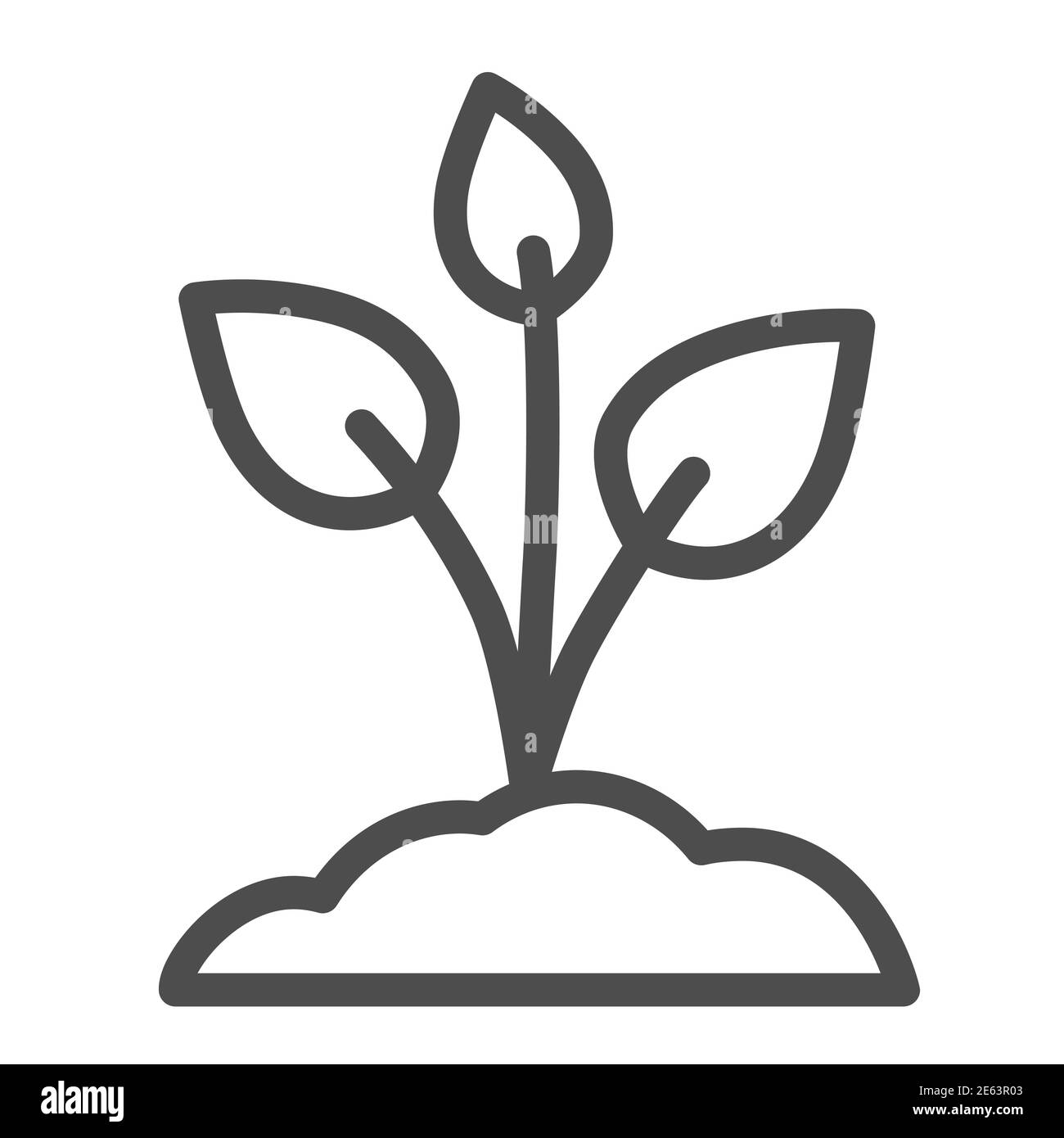 Sapling with three leaves line icon, nature concept, sprout planted in ...