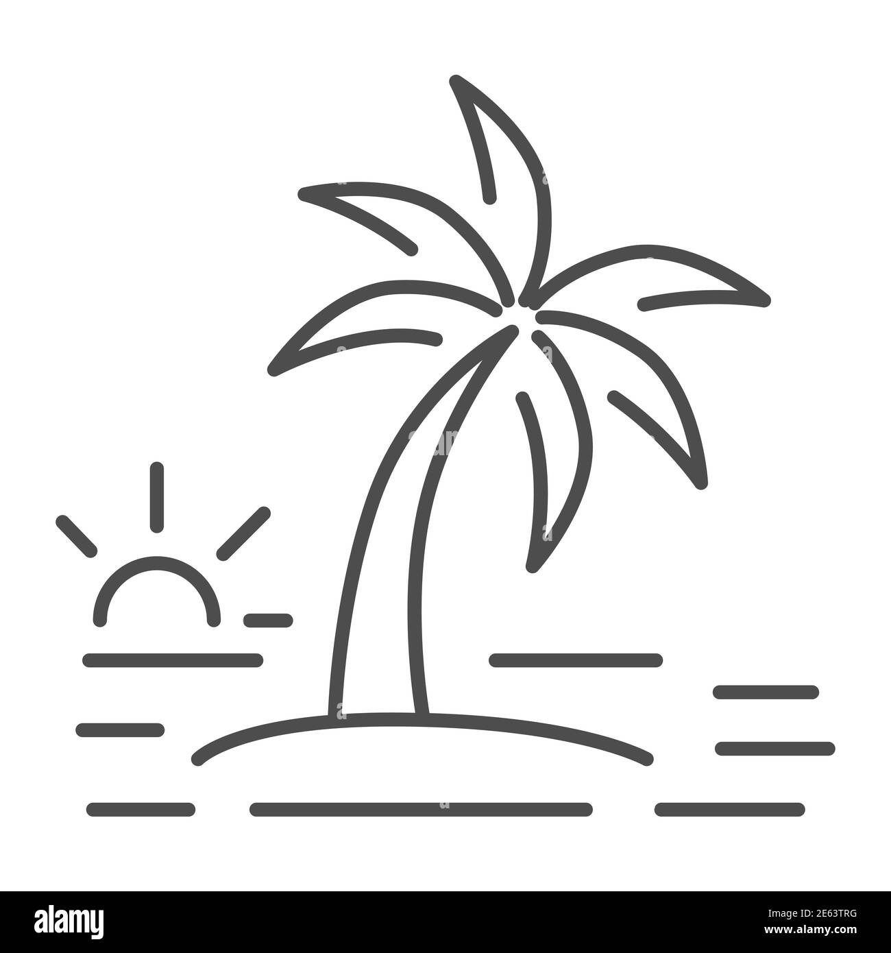 Island with a palm tree thin line icon, Summer concept, sunset sign on ...