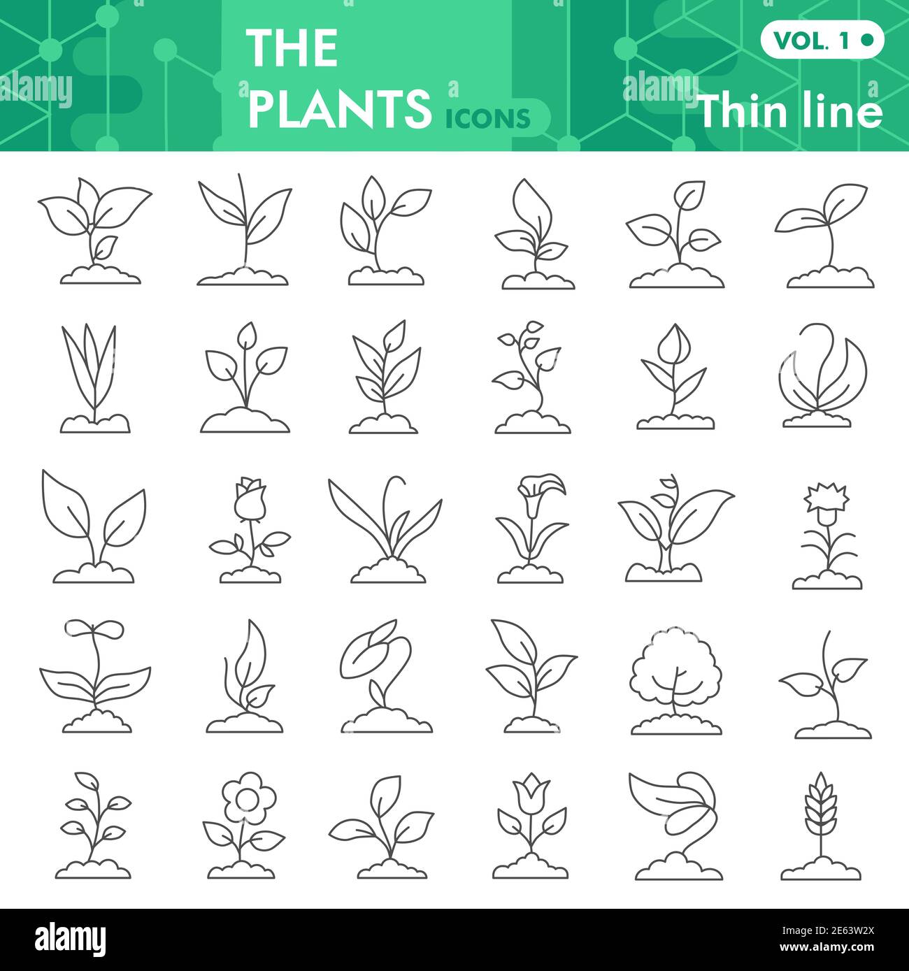 Plants thin line icon set, gardening symbols collection or sketches ...