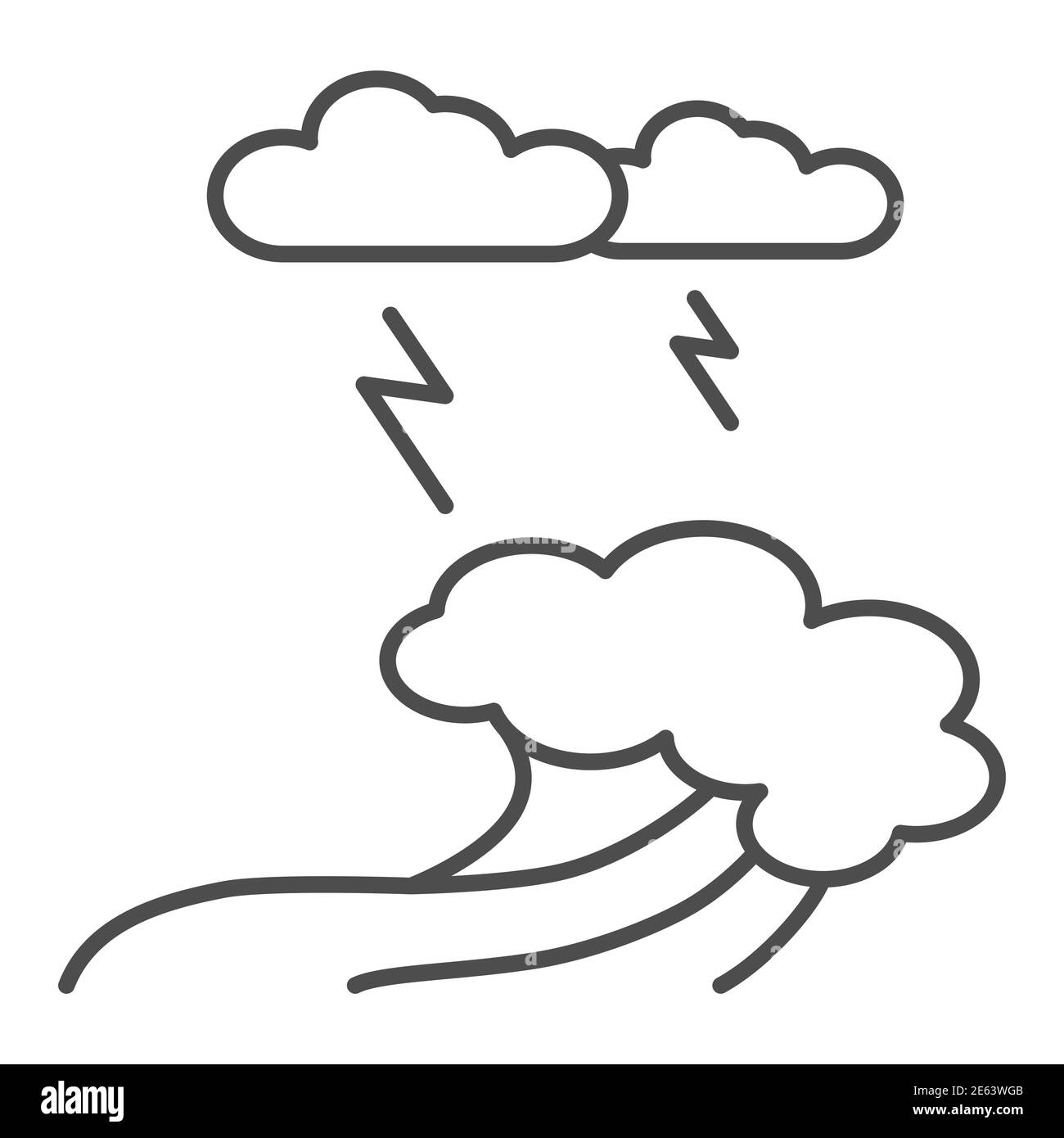 Sea waves, lightning and clouds thin line icon, nautical concept, ocean ...