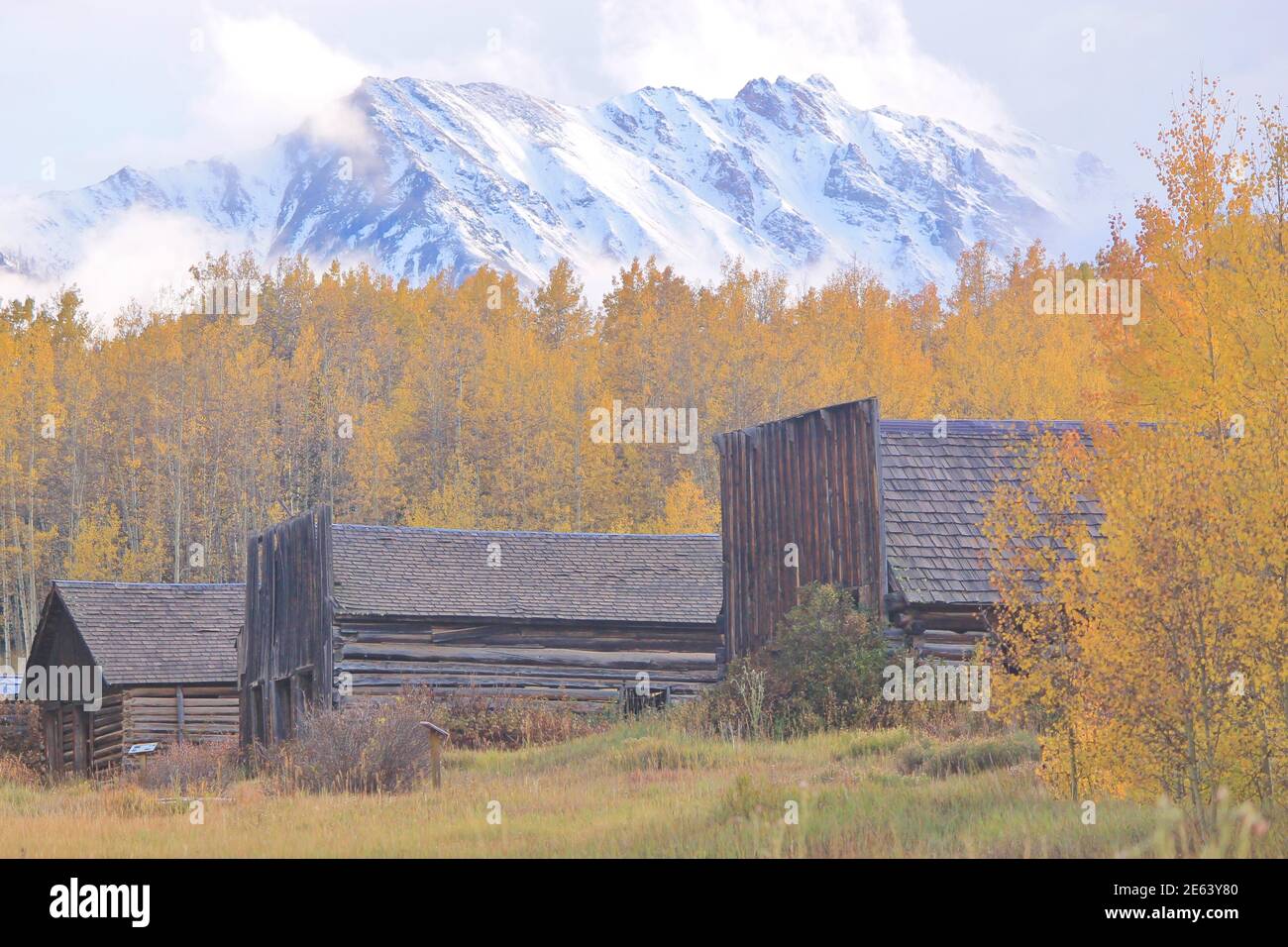 Ghost Town in the Fall Surrounded by Snowy Mountain Peaks Stock Photo ...