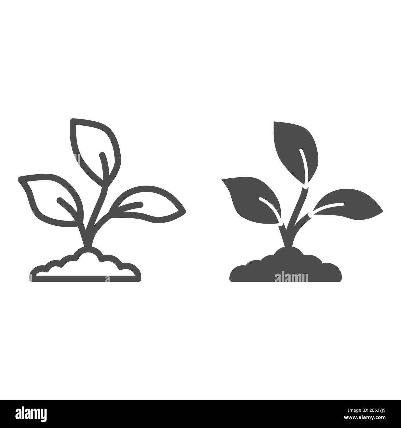 Garden seedlings grows in a ground line and solid icon, nature concept ...