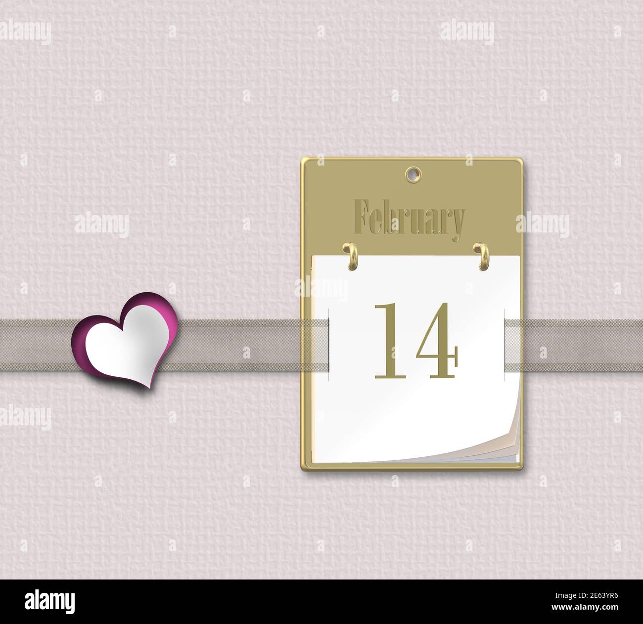 Valentine's day calendar 14 February on pink pastel background. Cute ...