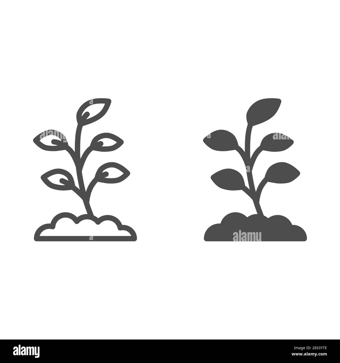 Small sprout with first leaves line and solid icon, spring concept ...