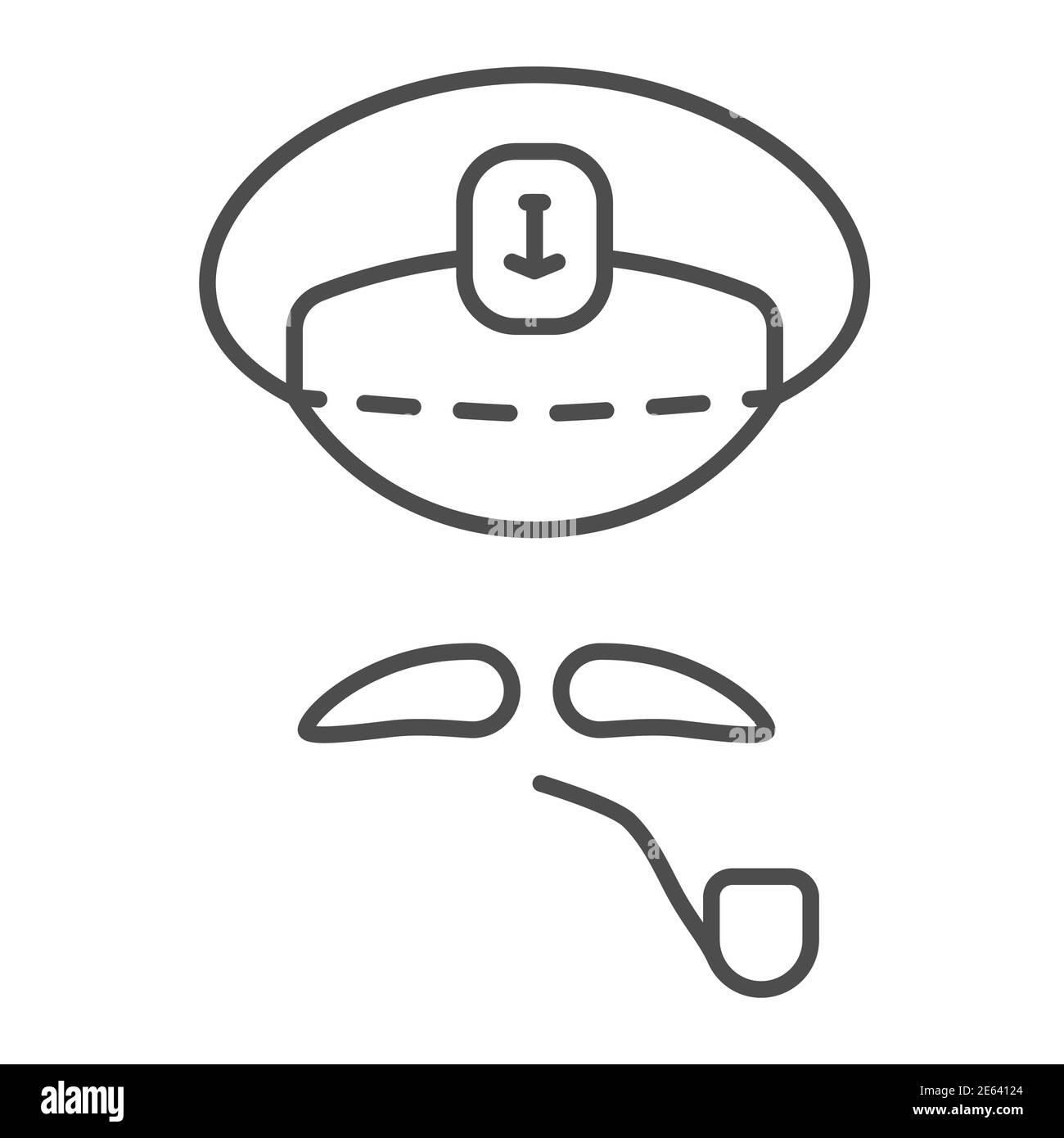 Captains cap, mustache and pipe thin line icon, nautical concept ...