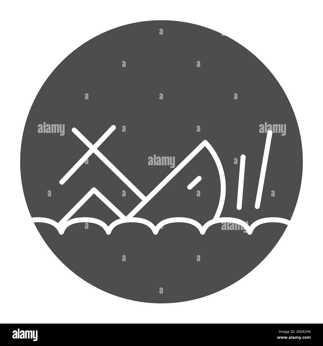 Shipwreck solid icon, marine concept, Sinking ship sign on white ...