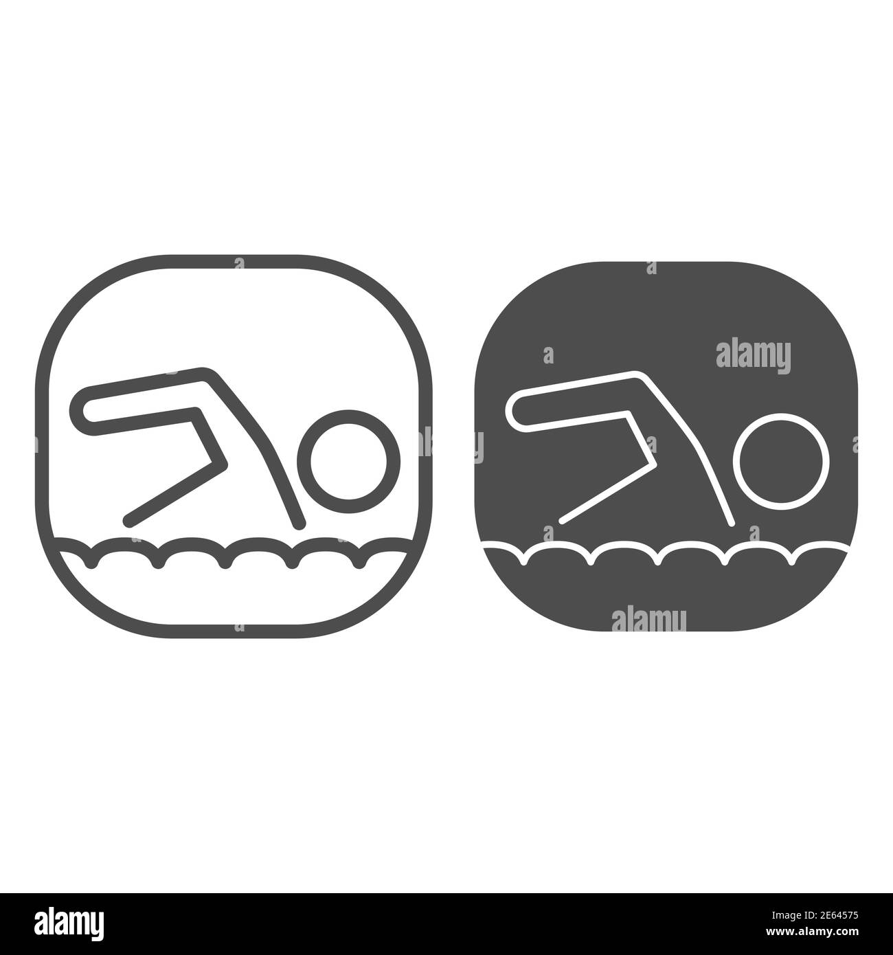 Swimmer line and solid icon, nautical concept, Man swims in sea sign on ...