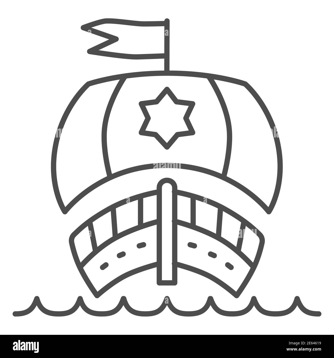 Sailboat in ocean thin line icon, nautical concept, Sailing ship sign ...
