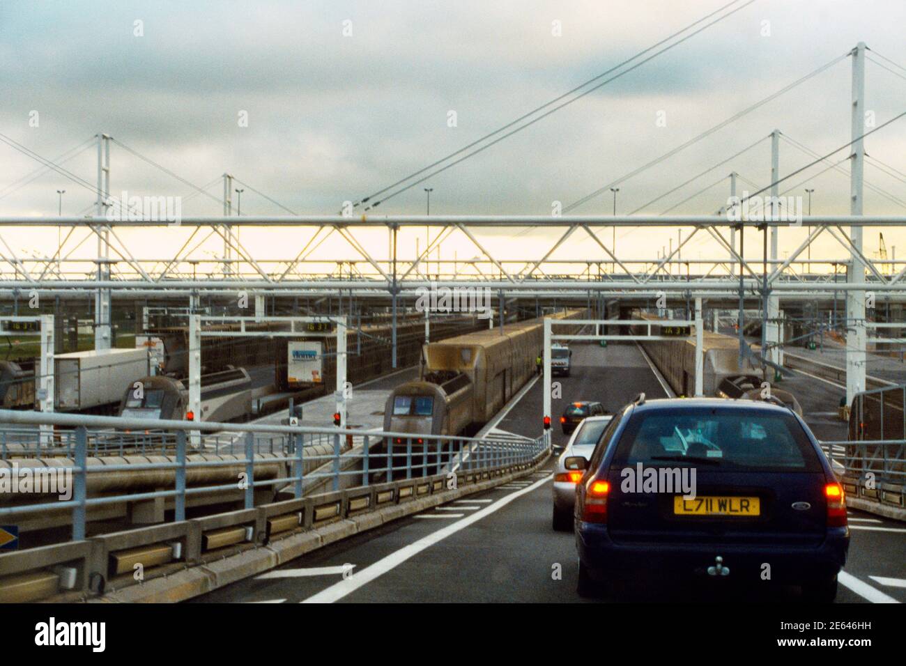 Cars boarding Shuttle Eurostar Folkestone Kent England Stock Photo - Alamy