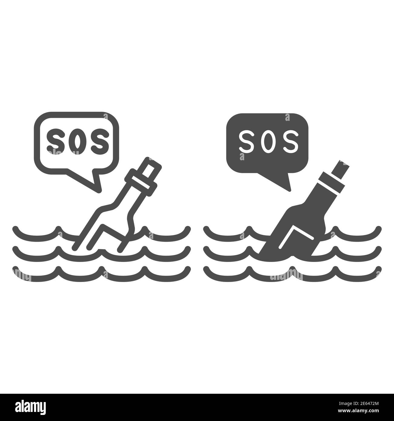Bottle with sos message line and solid icon, ocean concept, Bottle on ...