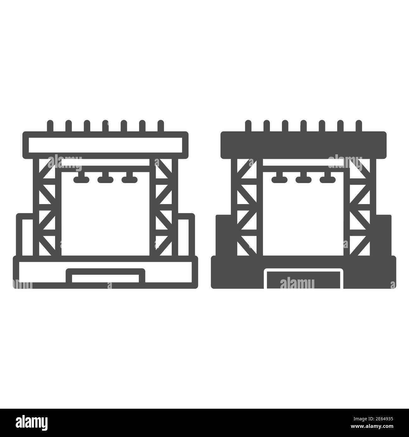 Outdoor concert stage line and solid icon, Music festival concept ...