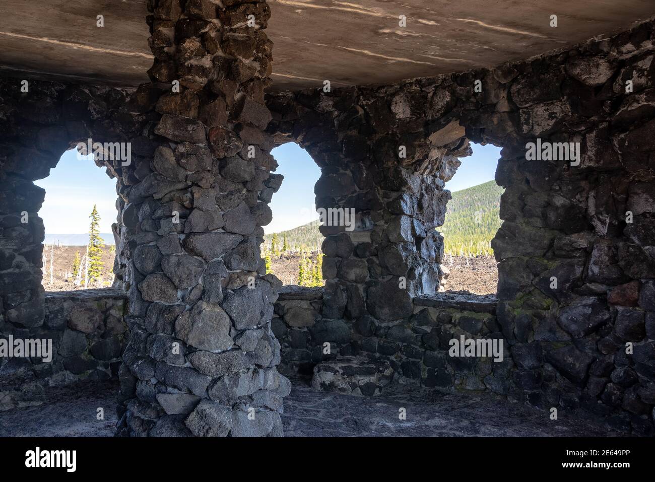Interior of the Dee Wright Observatory in Central Oregon near the town ...