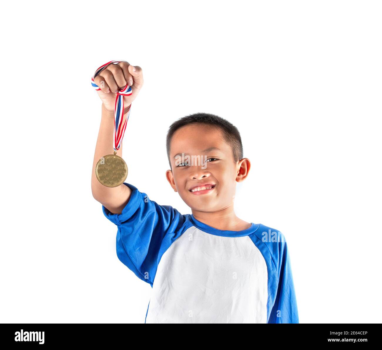 The boy shows the gold medal, Happy and proud Stock Photo - Alamy