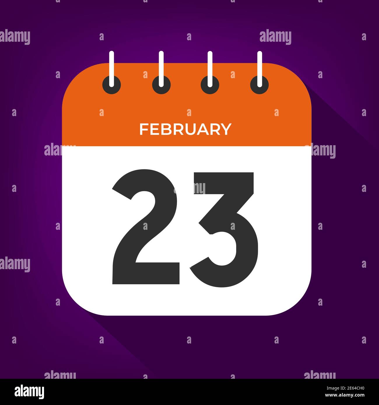 February day 23. Number twenty-three on a white paper with orange color ...