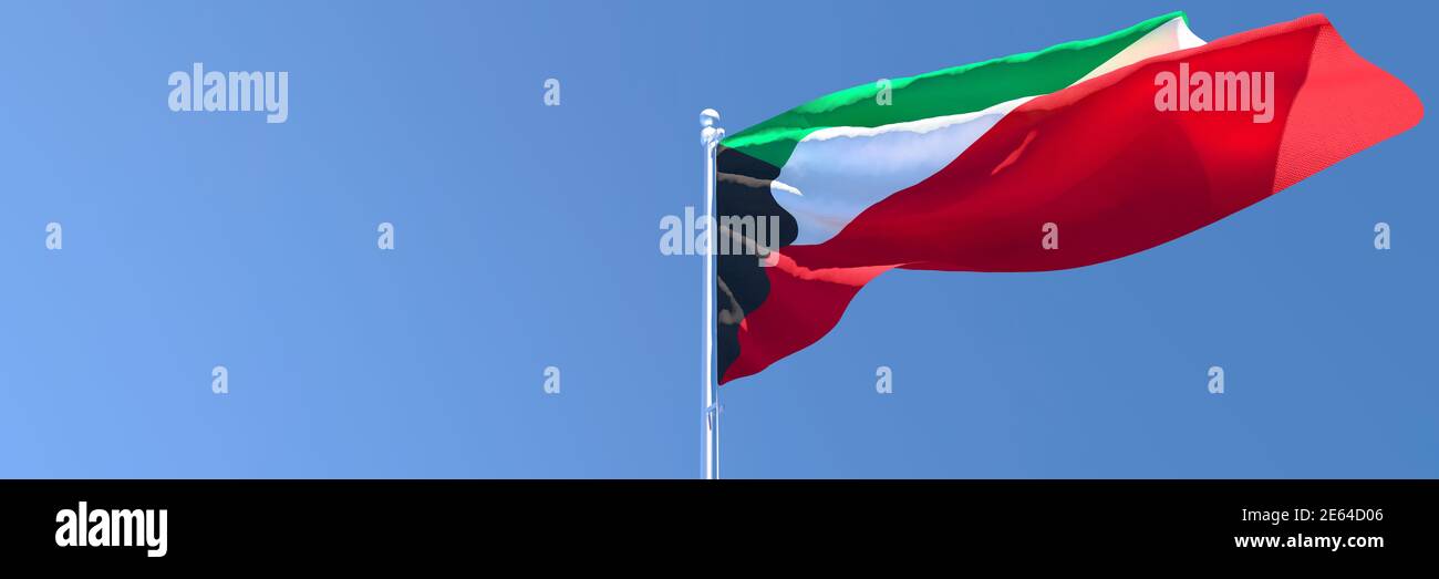3D rendering of the national flag of Kuwait waving in the wind Stock ...