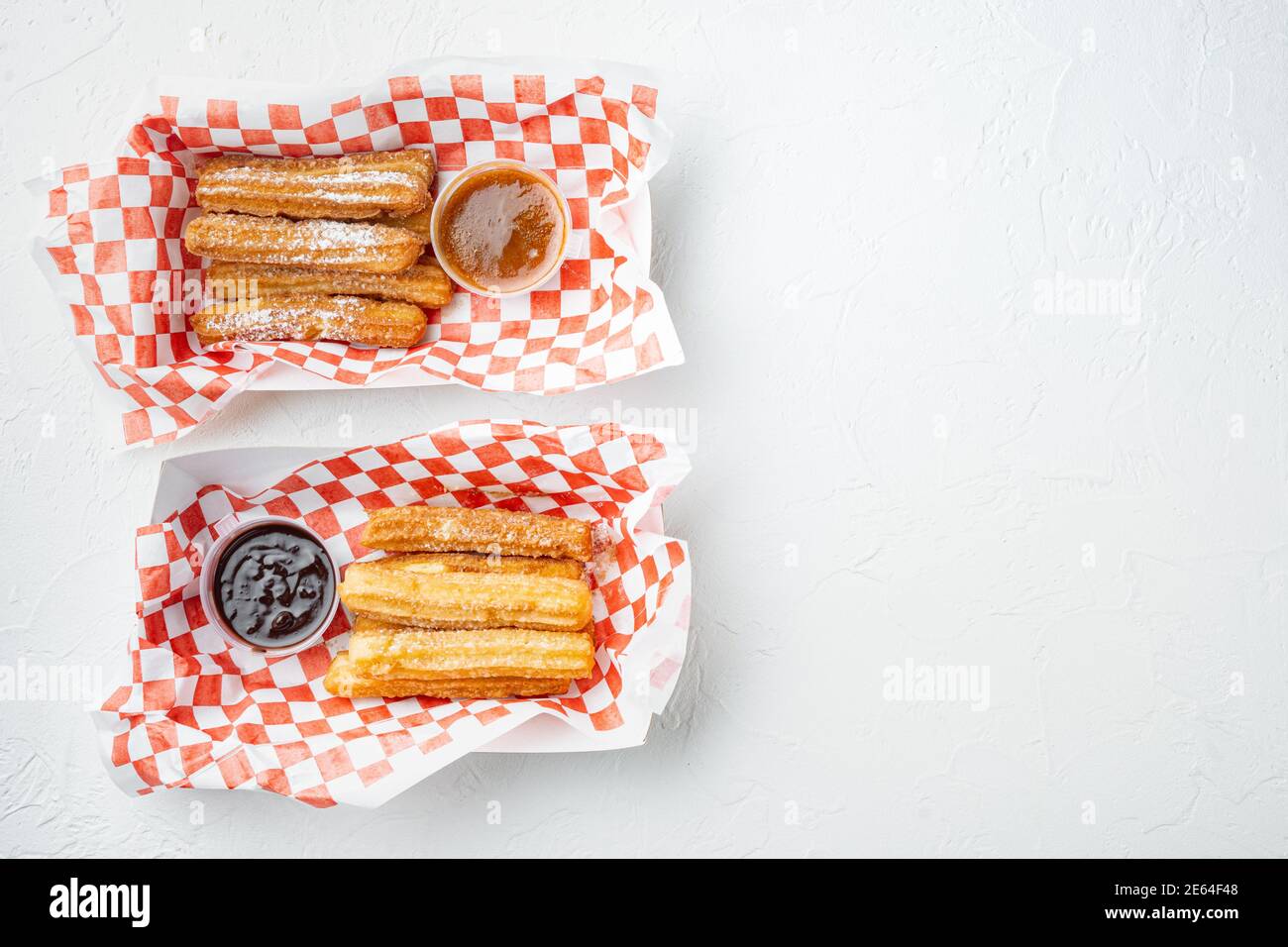 Fried Crullers in Brown, Take Away Bag in paper tray, on white ...