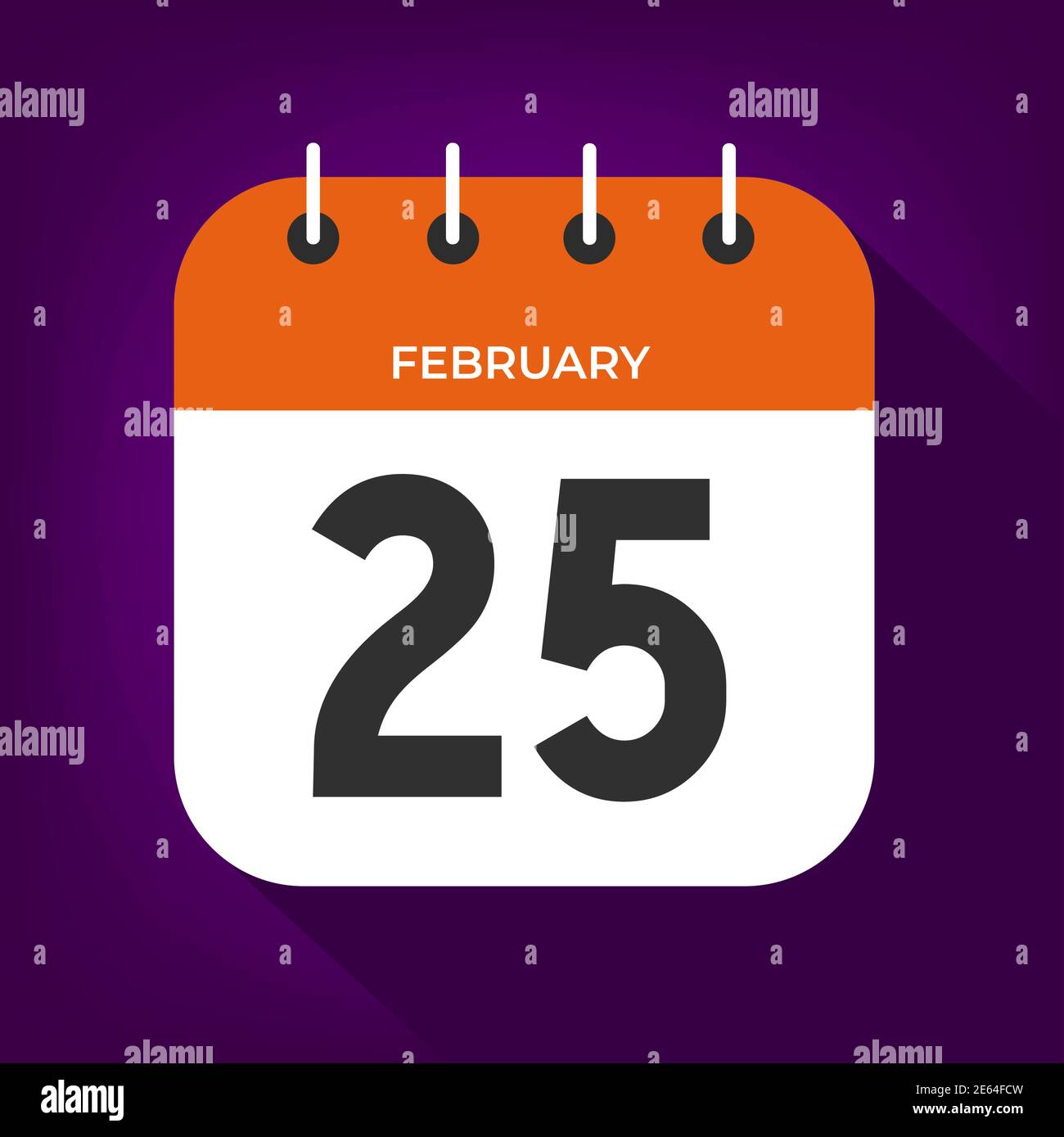 February day 25. Number twenty-five on a white paper with orange color ...