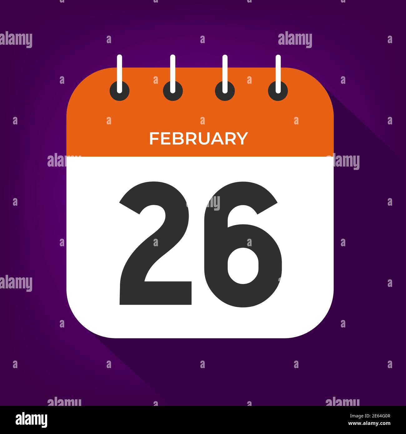 February day 26. Number twenty-six on a white paper with orange color ...