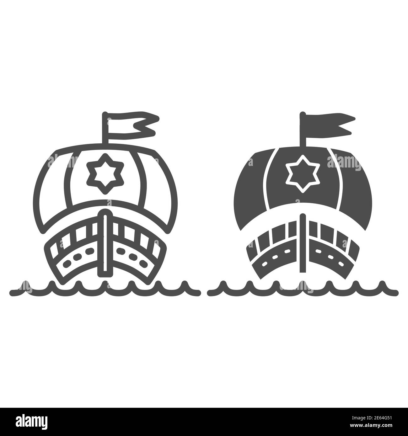 Sailboat in ocean line and solid icon, nautical concept, Sailing ship ...
