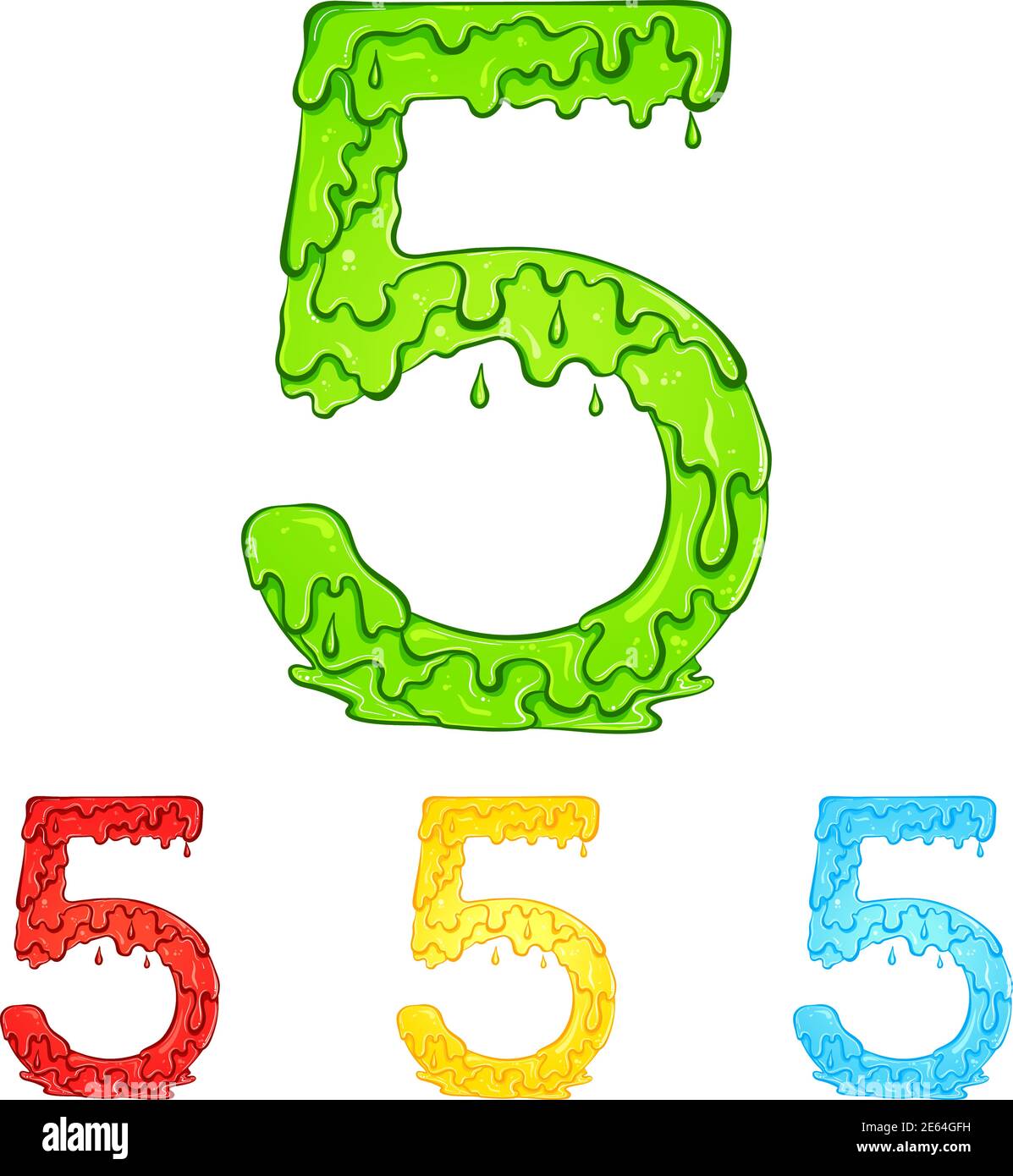 Number 5 with flow drops and goo splash. Color illustration of the ...