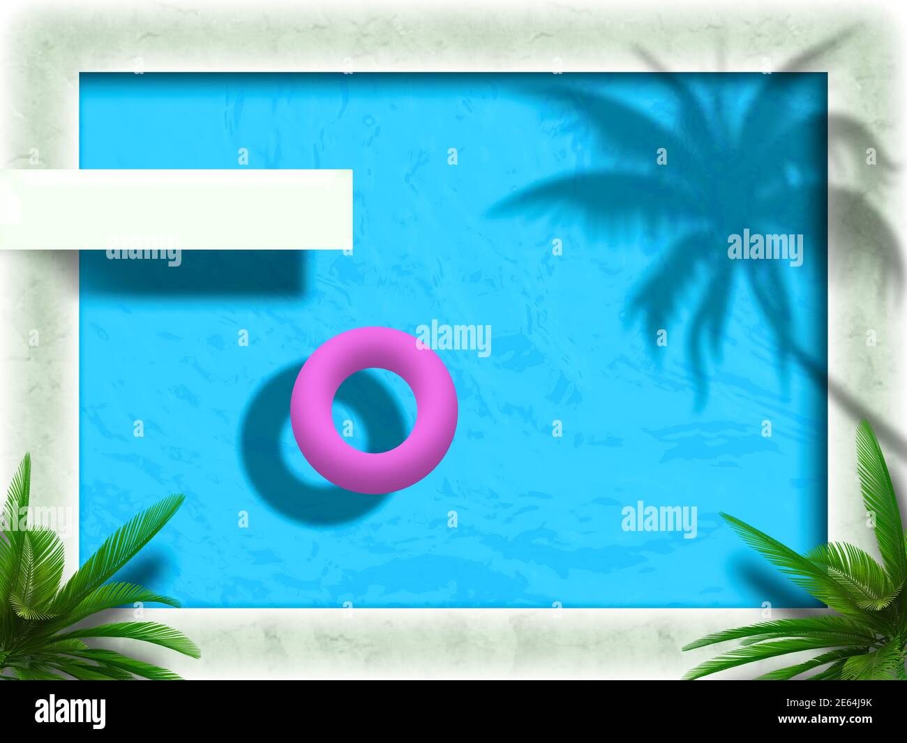 Pool illustration with pink floating tube and space for text Stock ...