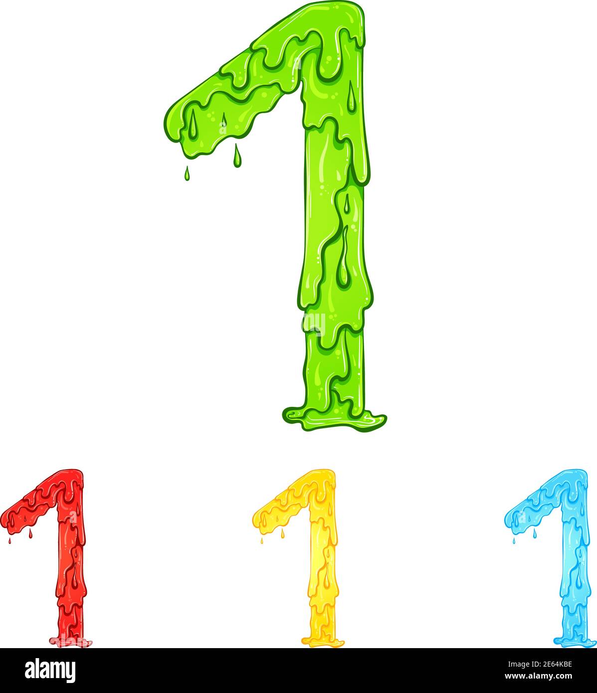 Number 1 with flow drops and goo splash. Color illustration of the ...
