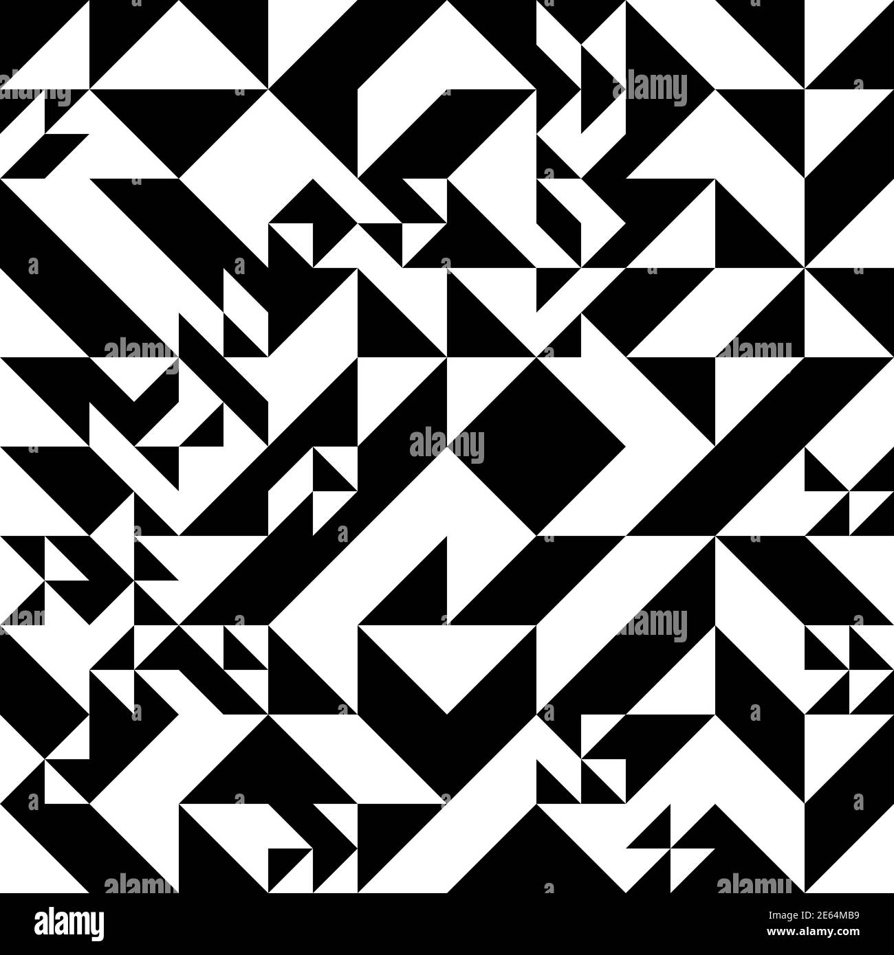 Abstract mosaic of right triangles. Black right triangles scattered on ...