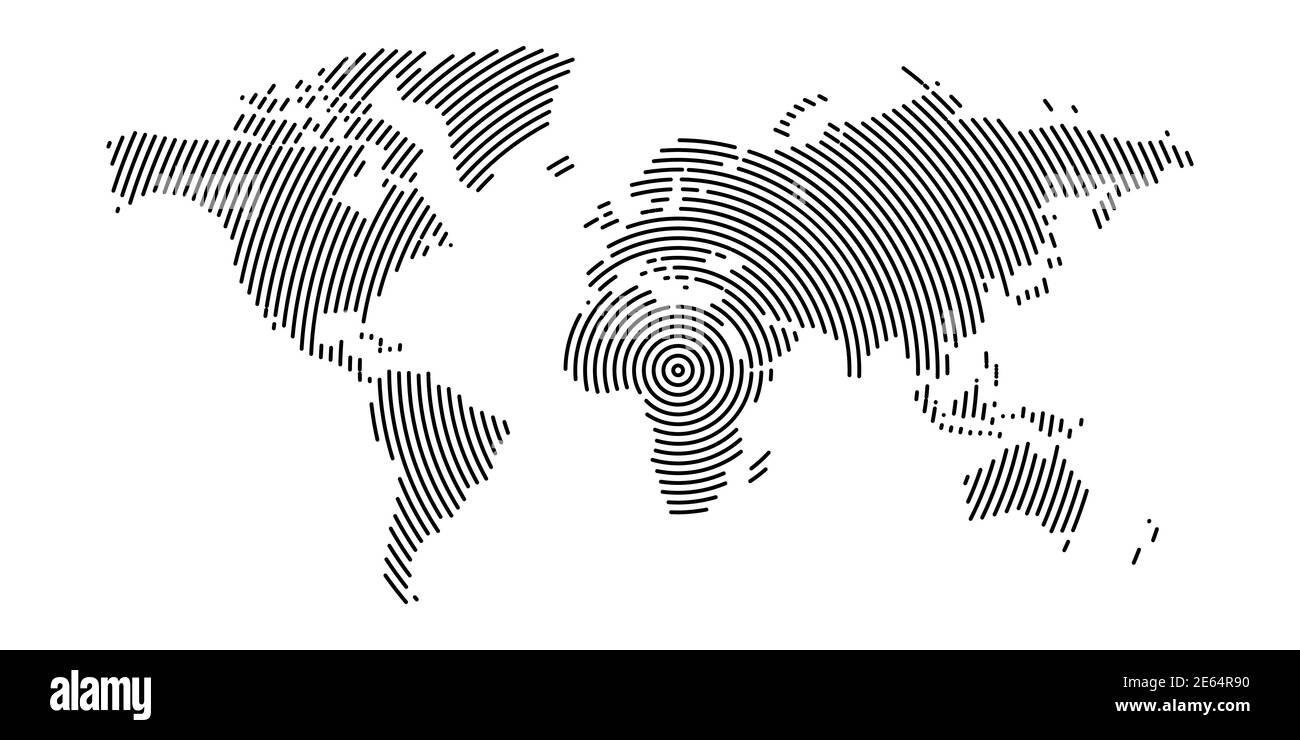 World map modern design. Pattern of black concentric circle stripes ...