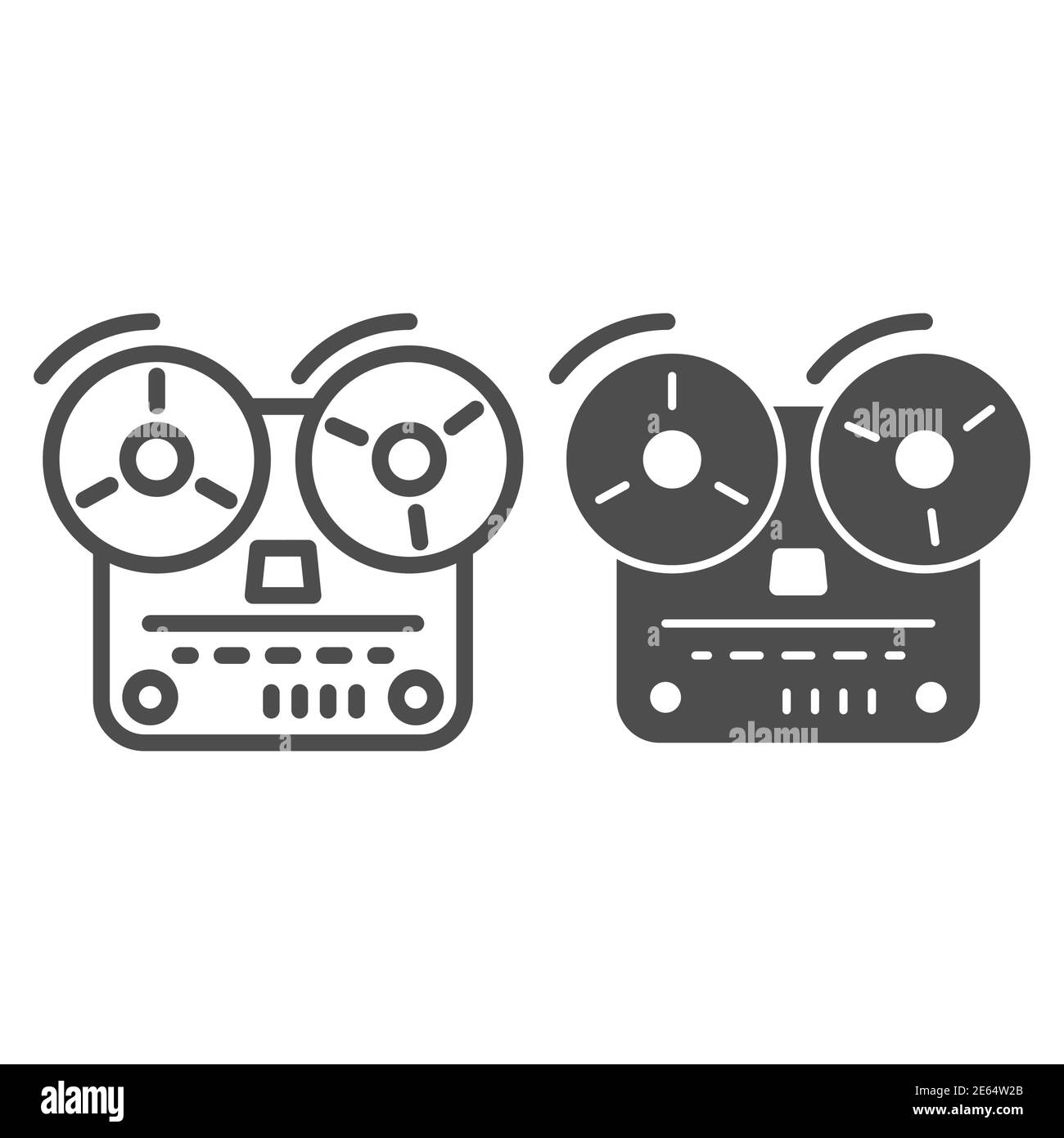Tape recorder line and solid icon, Music concept, Old reel tape ...