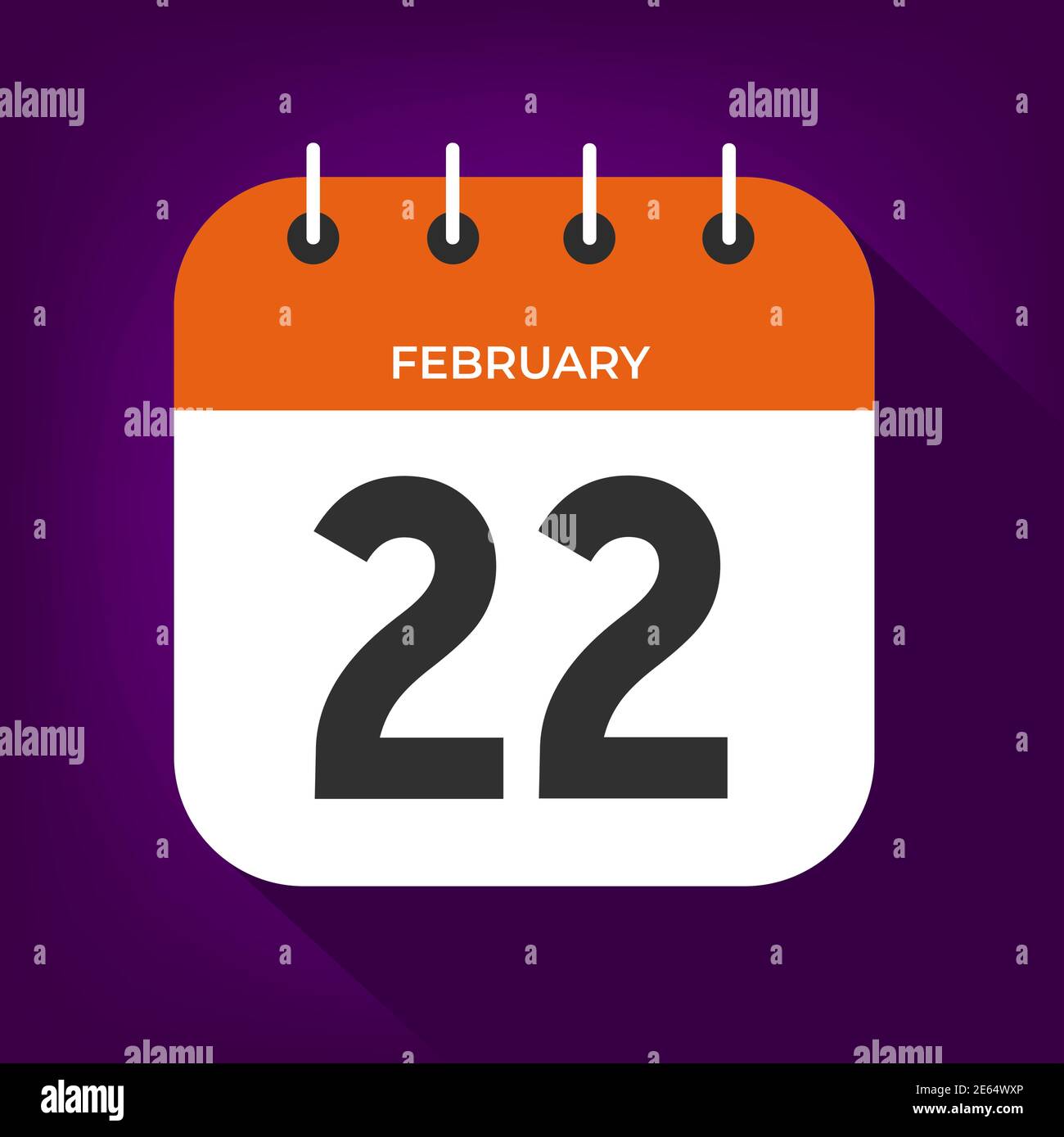 February day 22. Number twenty-two on a white paper with orange color ...