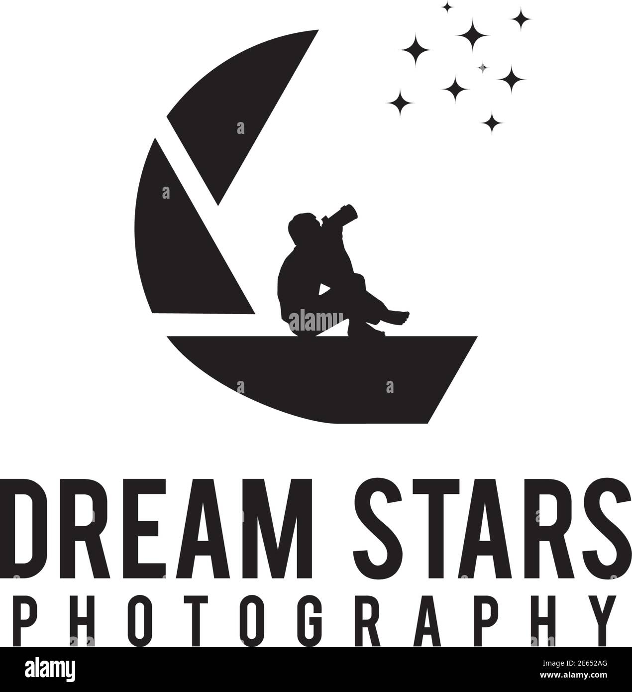 Photography company logo design with using man icon who shoot the stars ...