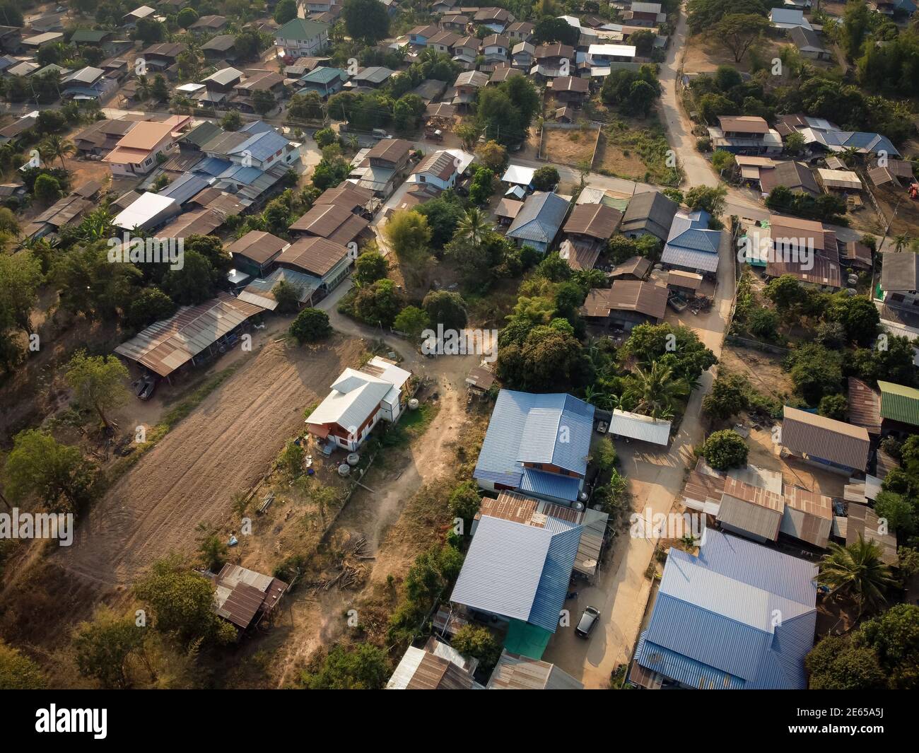 Country house, Aerial photo taken by drone , Most rural people have an ...