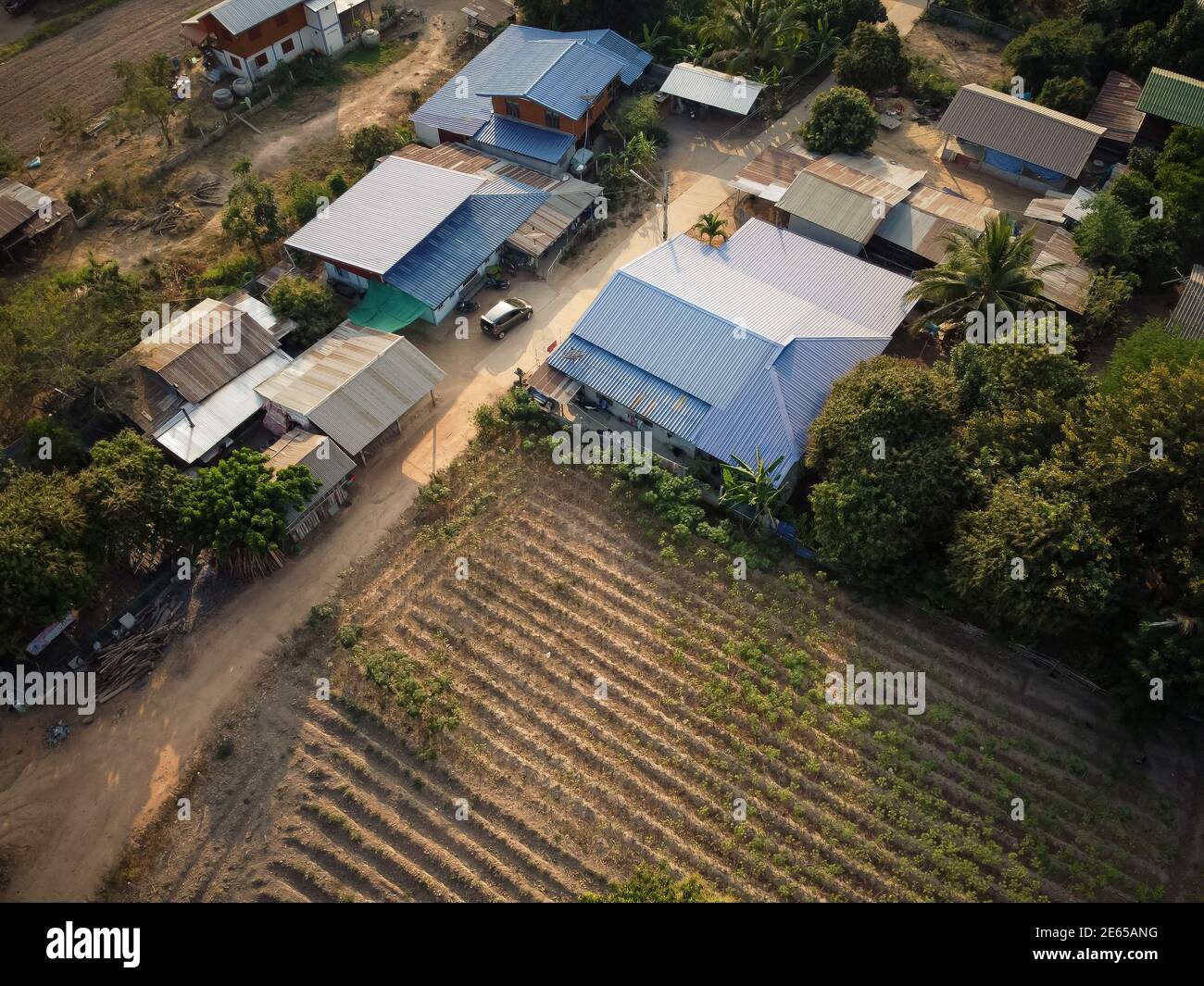 Country house, Aerial photo taken by drone , Most rural people have an ...