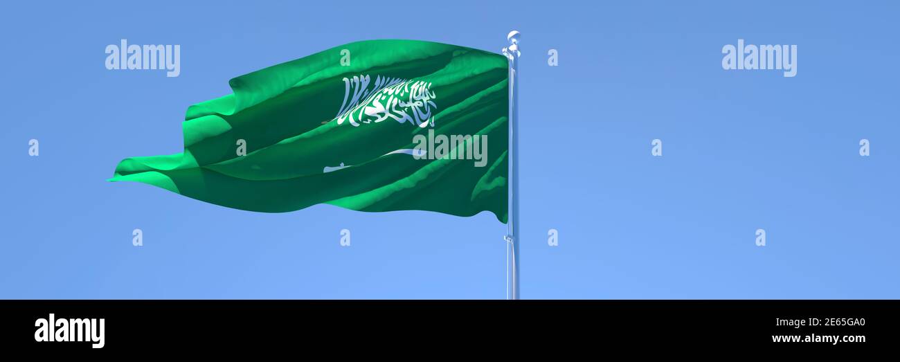 3D rendering of the national flag of Saudi Arabia waving in the wind ...