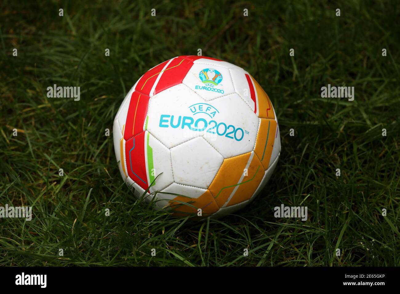 A UEFA Euro 2020 football pictured in a garden in Sussex, UK Stock ...