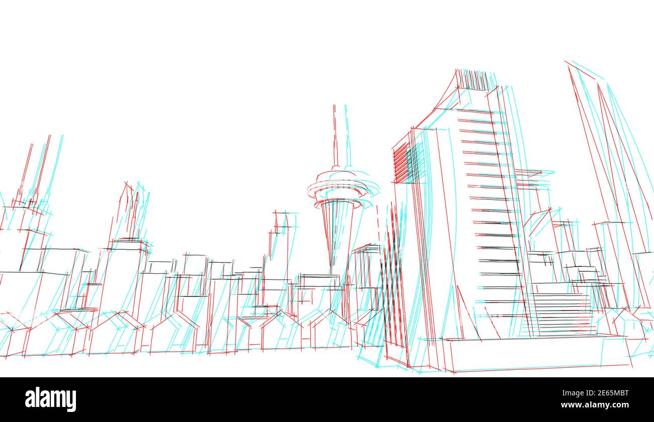 Abstract glitch architectural drawing sketch,Illustration Stock Photo ...