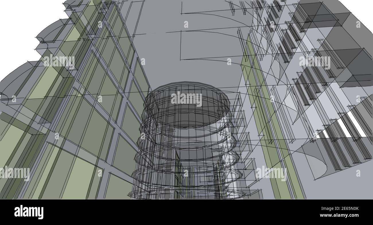 Abstract 3D building wireframe structure. Illustration construction ...