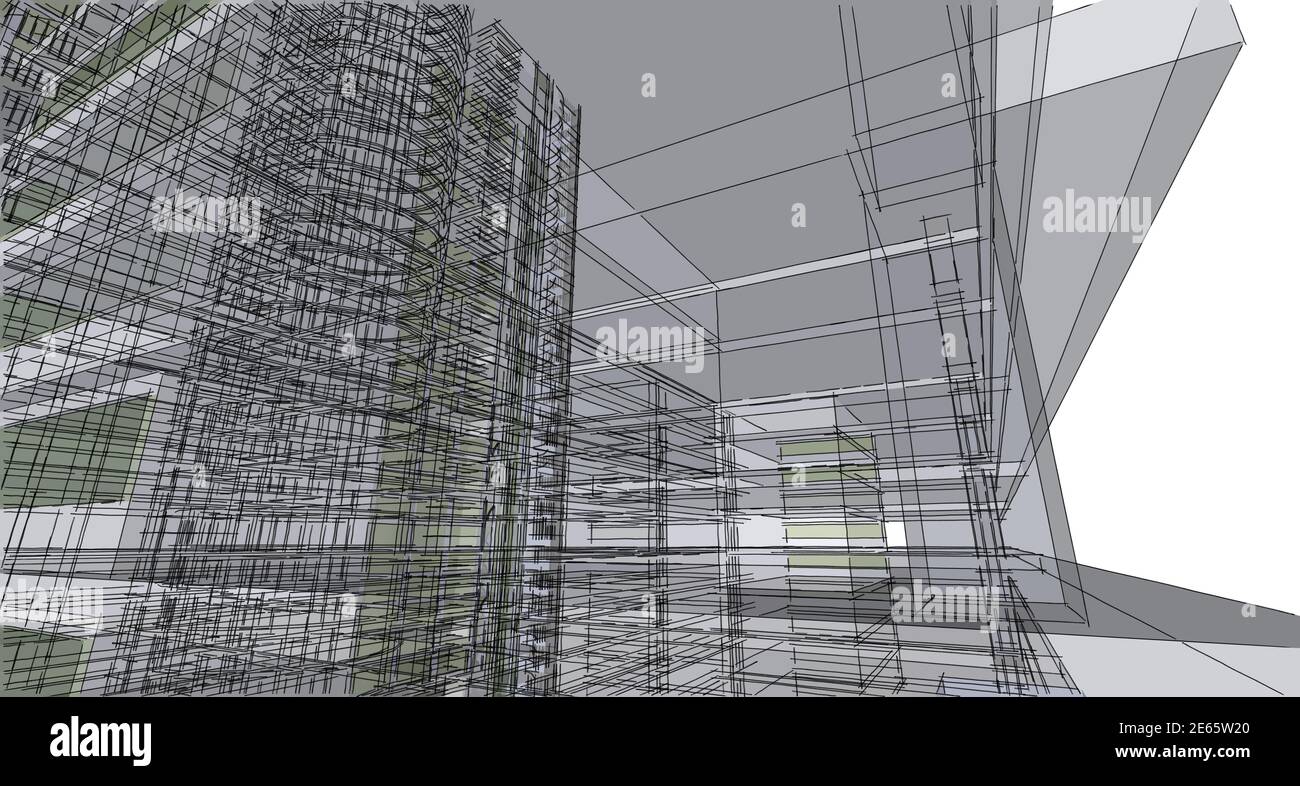 Abstract 3D building wireframe structure. Illustration construction ...