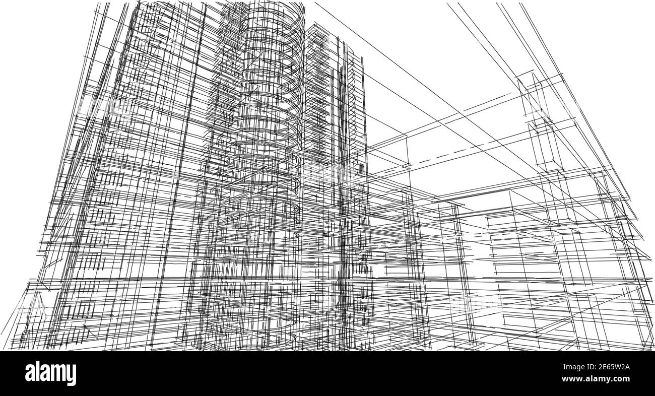 Abstract 3D building wireframe structure. Illustration construction ...