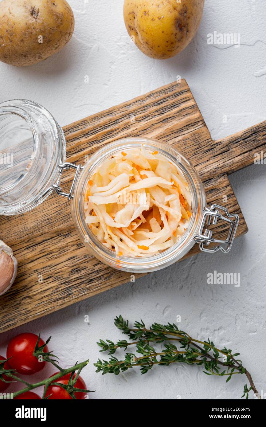 Cabbage preserving set, on white background, top view flat lay Stock ...