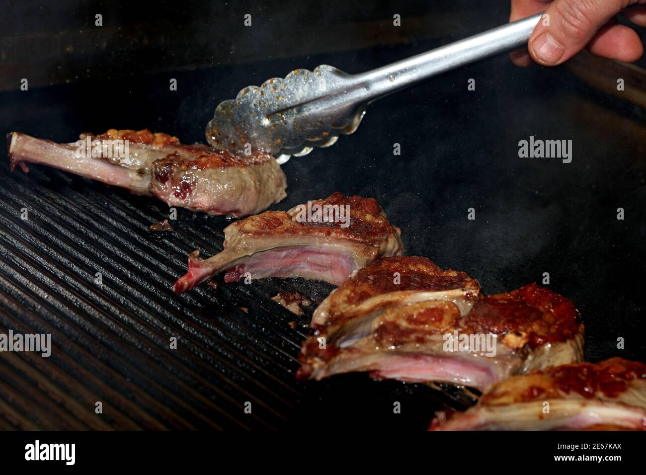 Meat baking on grill close up cooking modern high quality print greek ...