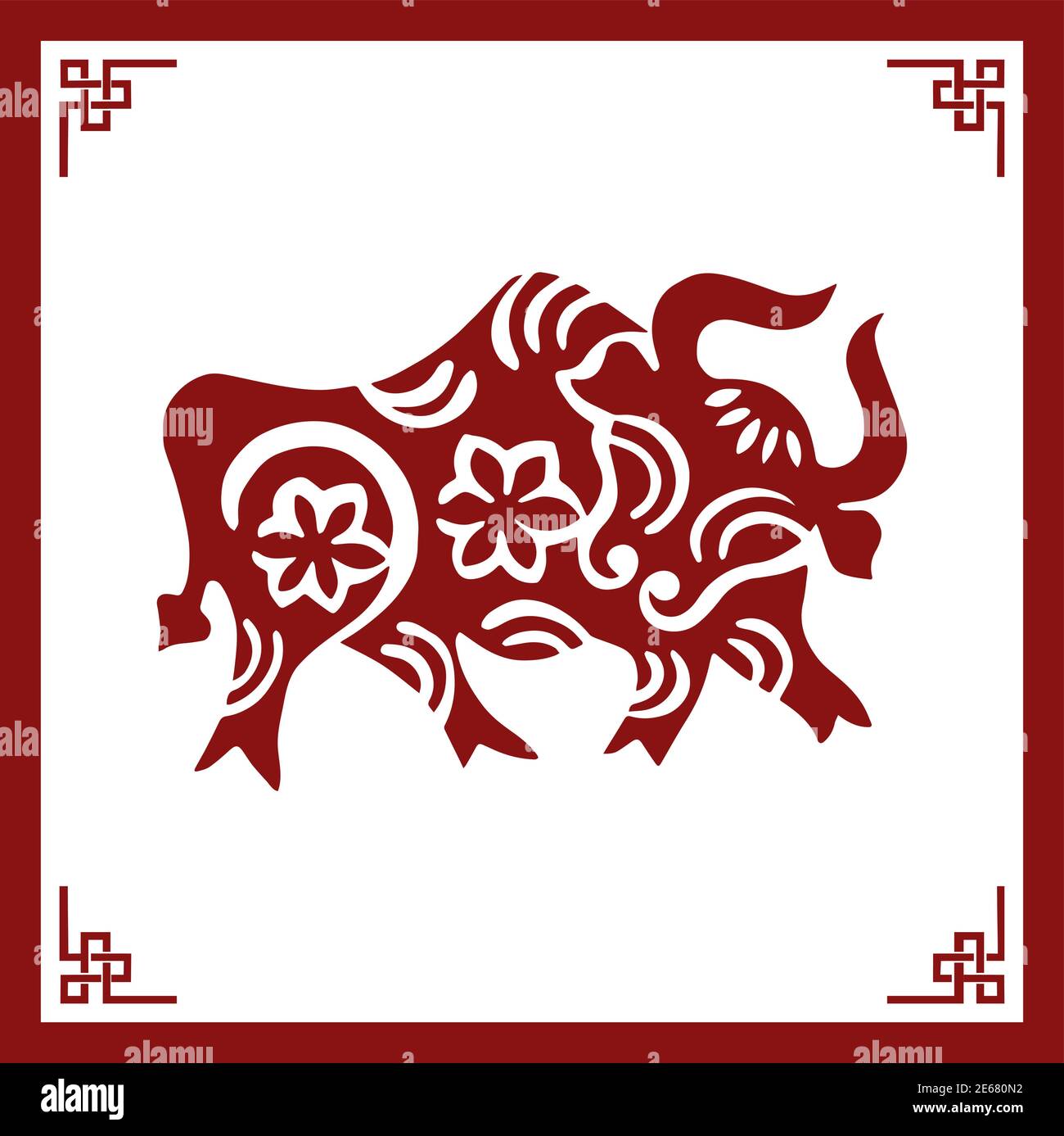 The Classic Chinese Papercutting Style Illustration, A Cartoon Bull ...