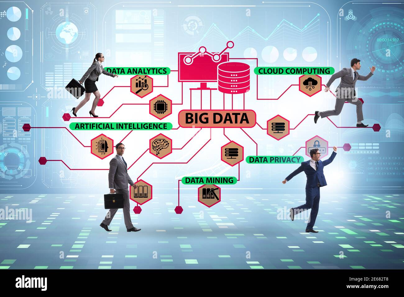 Big data concept illustraion in the modern computing with businessmen ...